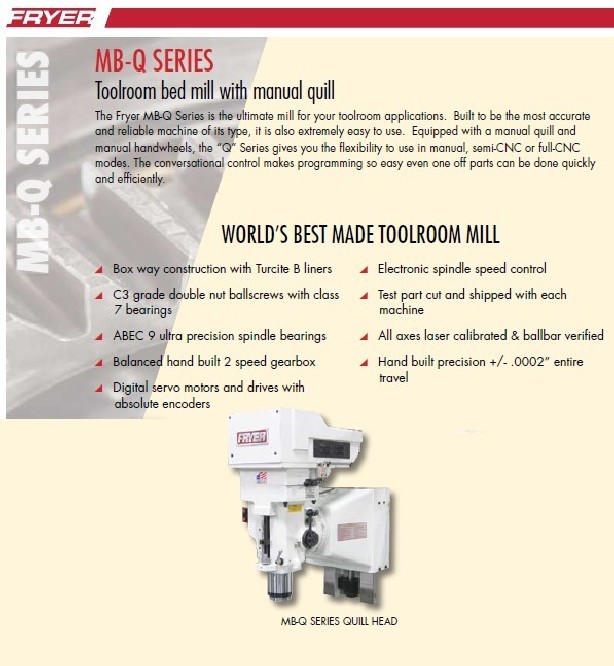 CNC VERTICAL MACHINING CENTERS: FRYER MB-14 CNC BED MILL, 40 x 20 x 21 ...